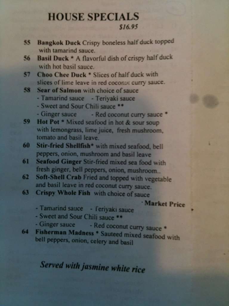 Menu at Bangkok Kitchen restaurant, Barnstable