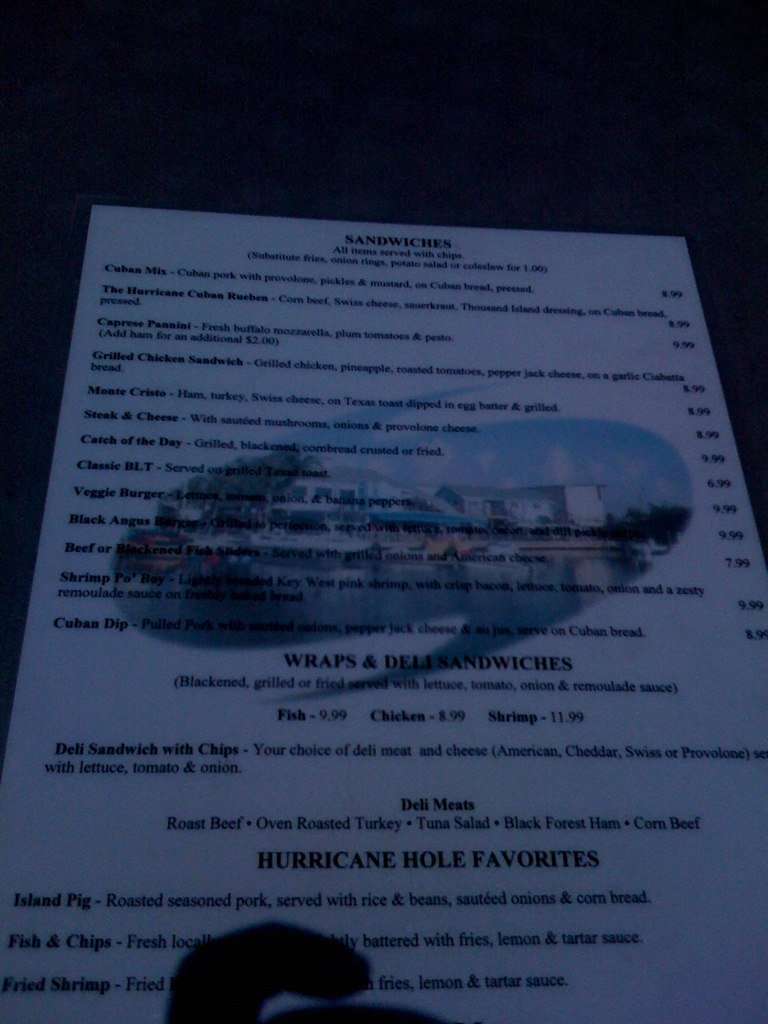Menu at Hurricane Joe's Bar and Seafood Grill, Key West