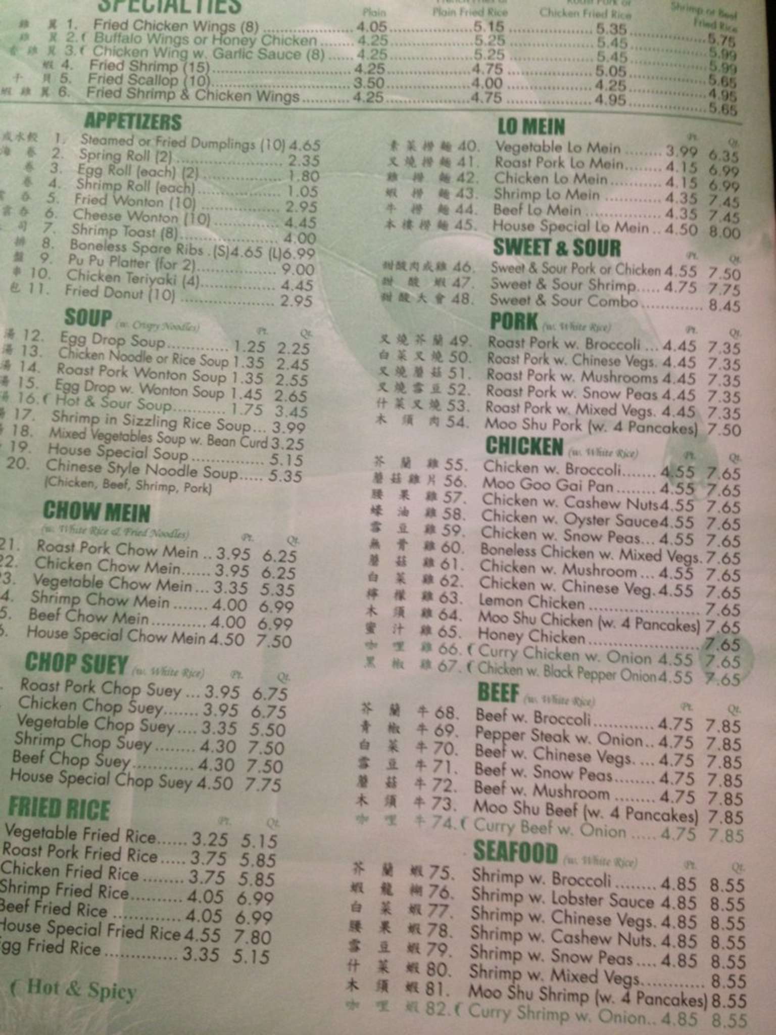 Menu at Red Star restaurant, Lynn Haven