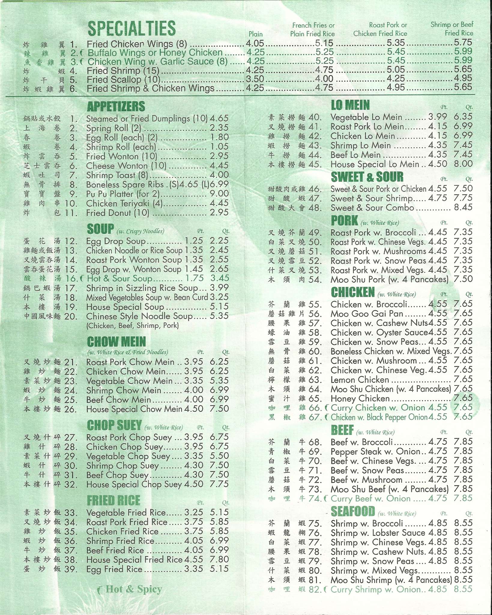 Menu at Red Star restaurant, Lynn Haven