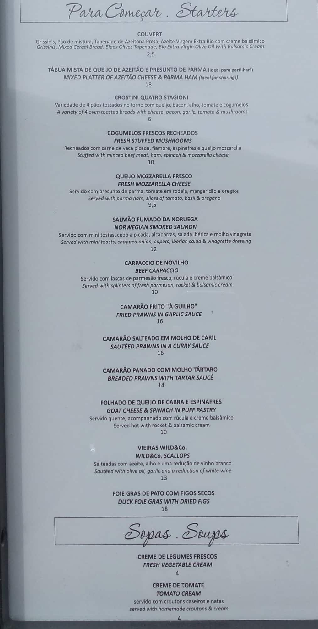 Menu em Wild & Co Steakhouse, Albufeira