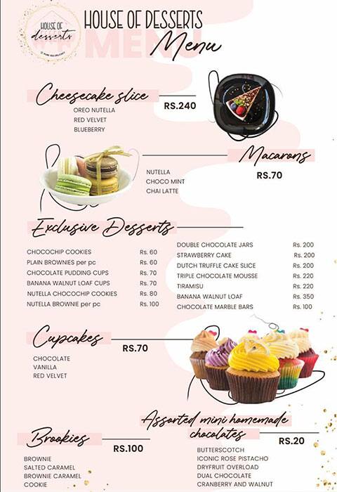 Menu at House of Desserts, Hyderabad