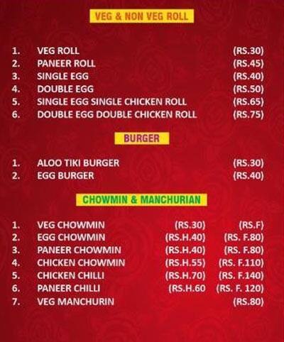 Menu of Tast Hut, Khajpura, Patna