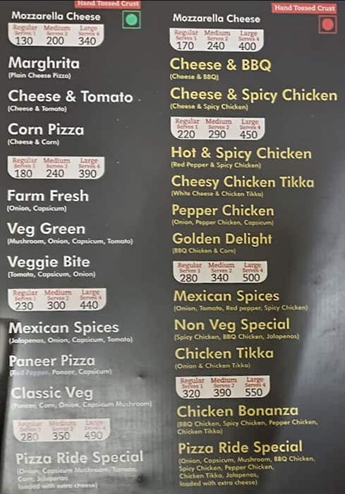 Menu of Pizza Ride, Malad West, Mumbai
