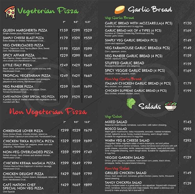 Menu of Cafe Nation, Sector 45, Gurgaon