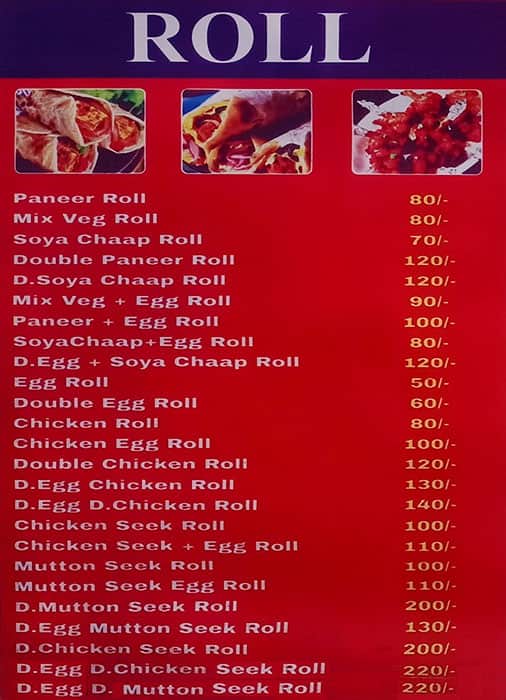 Menu of Roll Hi Roll, Saket, New Delhi