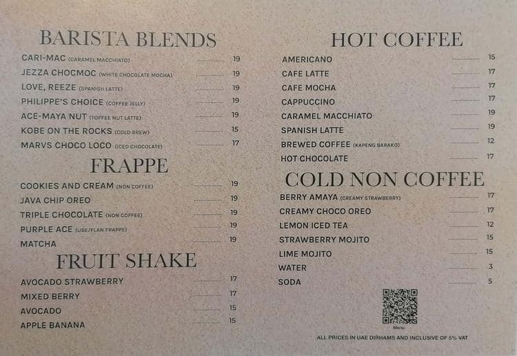 Menu of Belle Gateau, Najda, Abu Dhabi