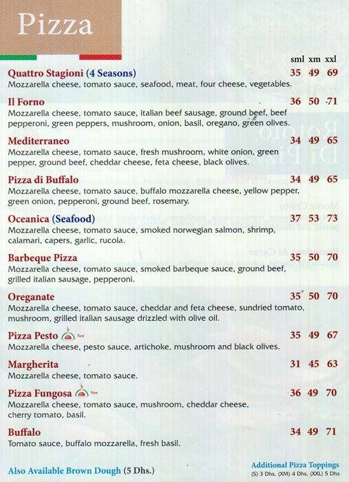 Menu at Forno Uno restaurant, Dubai, Level 1