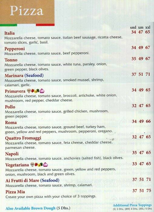 Menu at Forno Uno restaurant, Dubai, Level 1