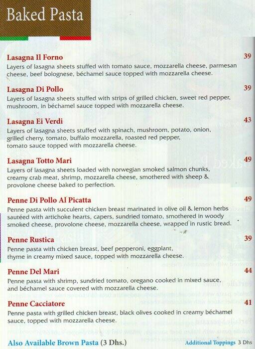 Menu at Forno Uno restaurant, Dubai, Level 1