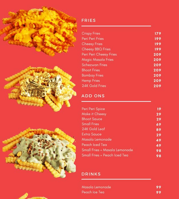 Menu of KHA - Burgers, Fries, Fried Chicken, Hill Road, Bandra West, Mumbai