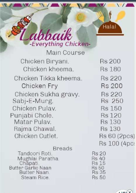 Menu of Labbaik -Everything Chicken, Kalwa, Thane