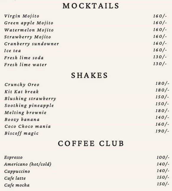 Menu of Triple Two, Sardarpura, Jodhpur