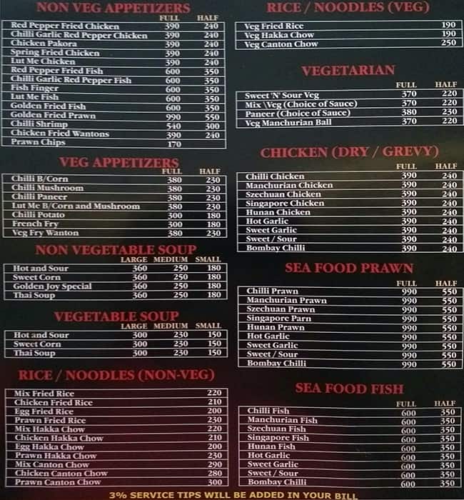 Golden Joy Menu, Menu for Golden Joy, Tangra, Kolkata - Zomato