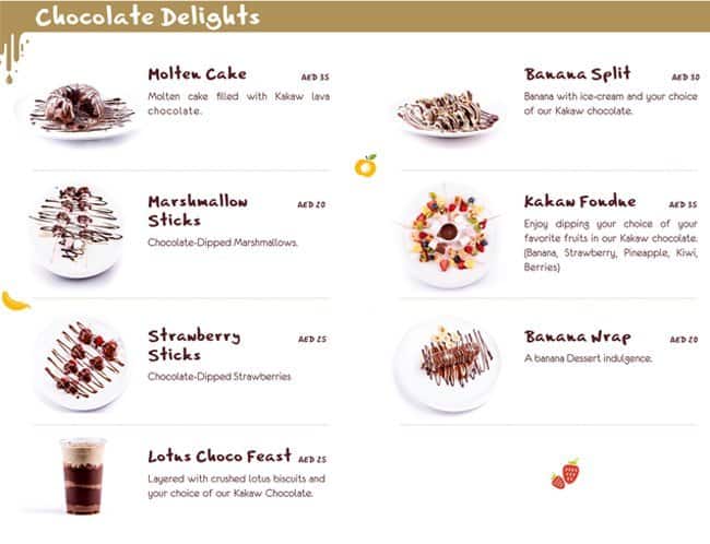 Menu of Kakaw Café, Khor Fakkan, Sharjah