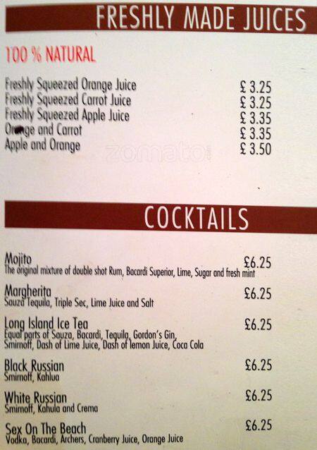 Menu at Grand Bazaar restaurant, London