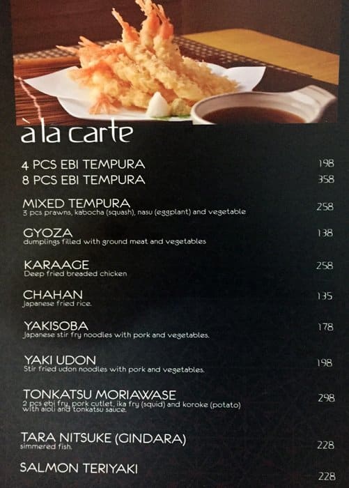 Menu at FUKUROU NIHONRYORI restaurant, Marikina