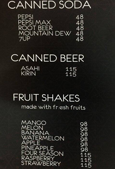 Menu at FUKUROU NIHONRYORI restaurant, Marikina