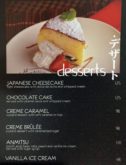 Menu at FUKUROU NIHONRYORI restaurant, Marikina