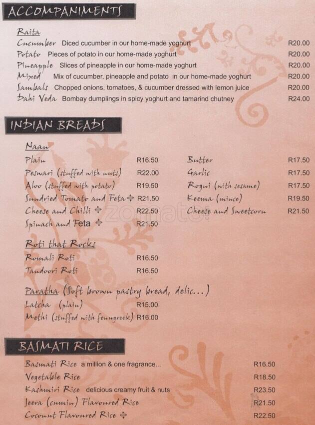 Menu at Karma Restaurant, Randburg, 51 Greenfield Rd