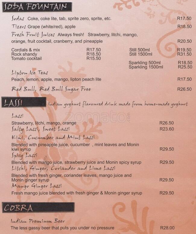 Menu at Karma Restaurant, Randburg, 51 Greenfield Rd