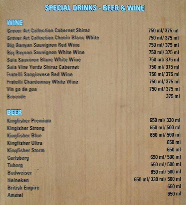 Menu at Hotel Cochin Fort, Kochi, Bellar Rd