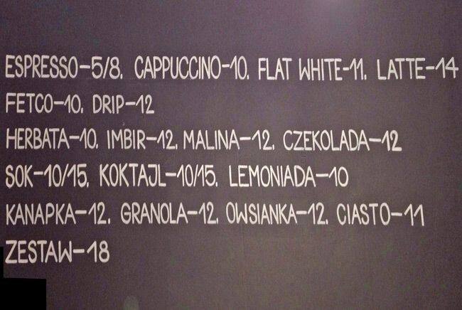 Menu at Relaks cafe, Warsaw