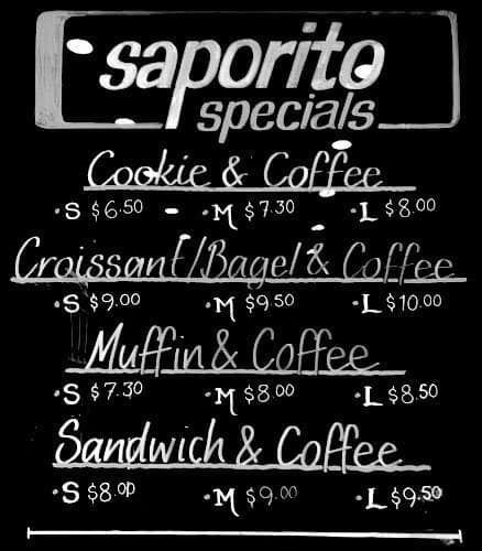 Menu at Saporito Espresso cafe, Adelaide