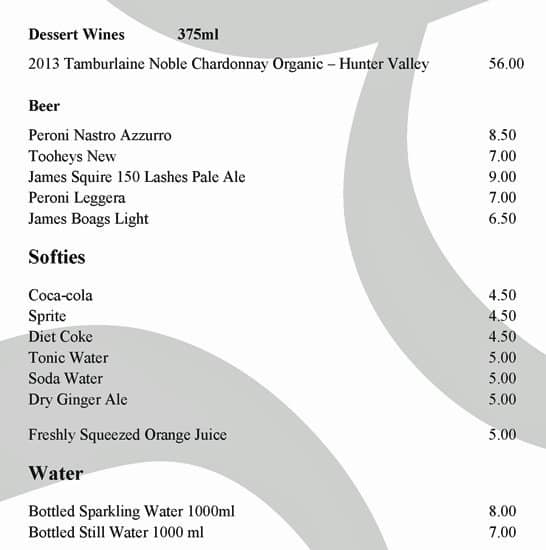 Menu at Restaurant Eighty Eight, Pokolbin