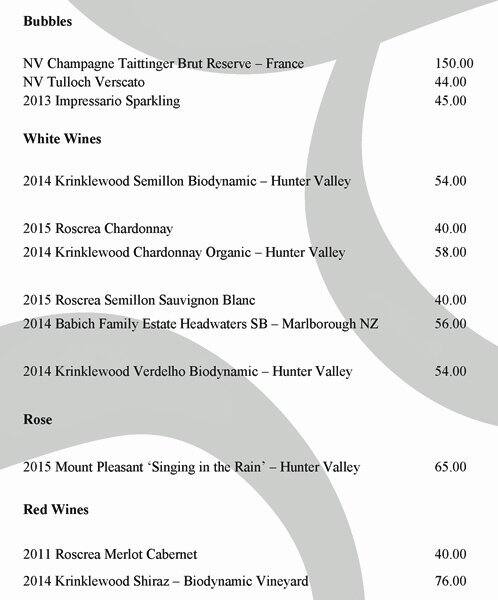 Menu at Restaurant Eighty Eight, Pokolbin