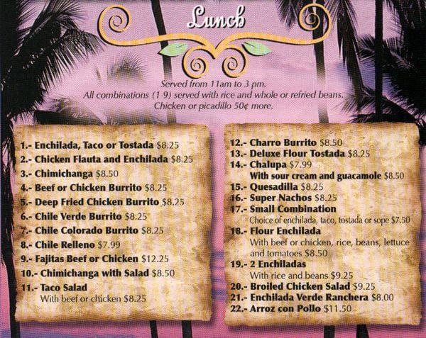Menu at El Charro Grill Mexican Restaurant, Sumner