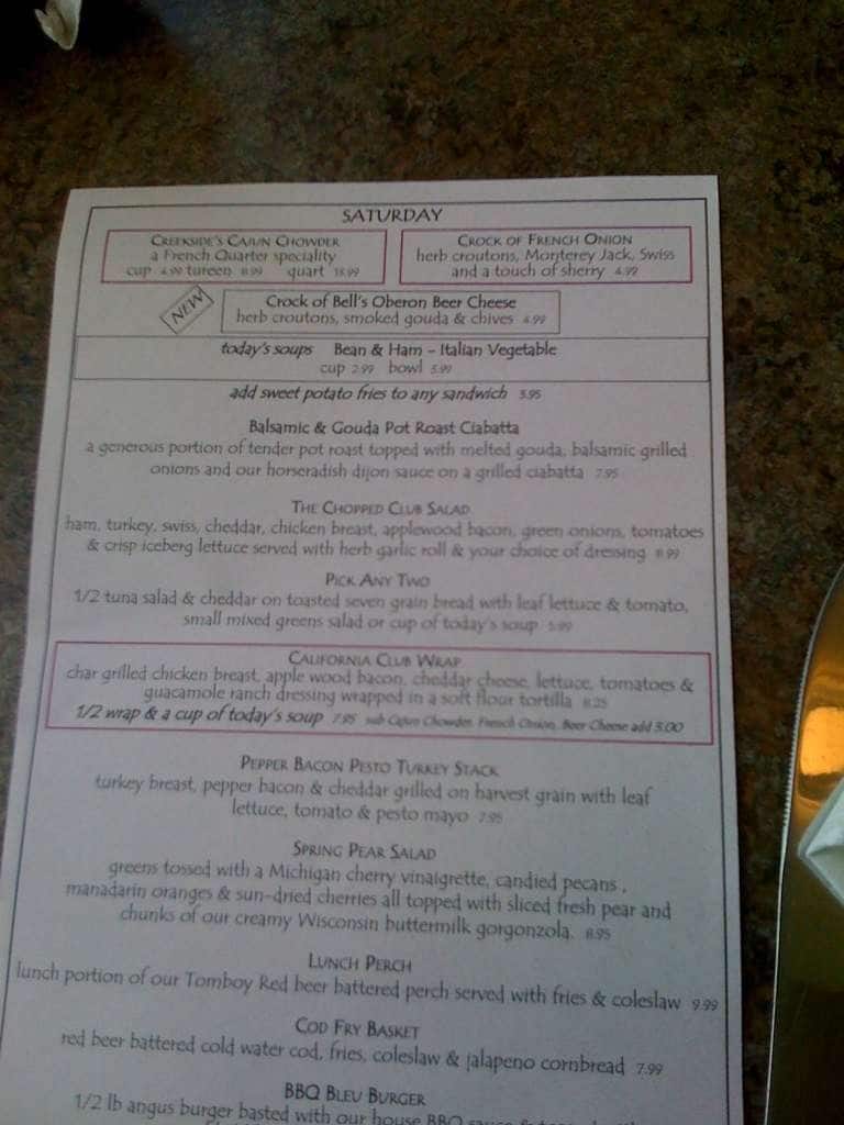 Creekside Grill & Bar Menu - Urbanspoon/Zomato