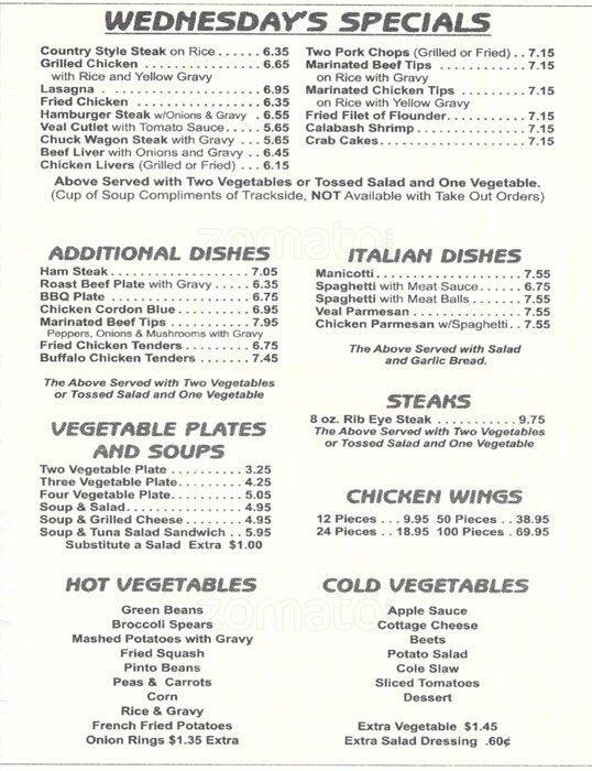 Menu at Trackside Restaurant, Mooresville