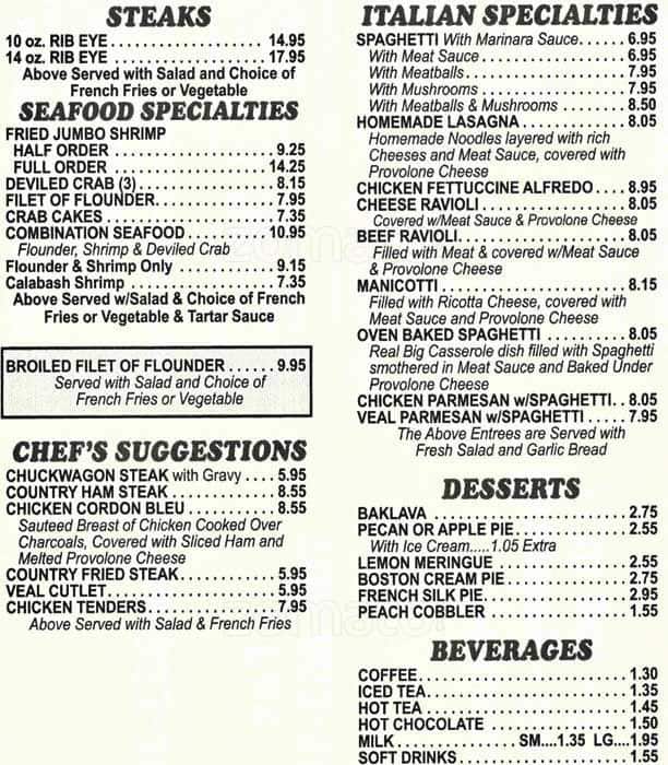 Menu at Trackside Restaurant, Mooresville