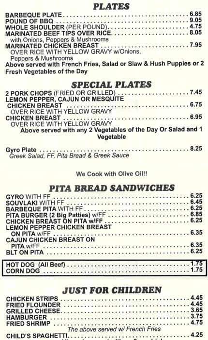 Menu at Trackside Restaurant, Mooresville