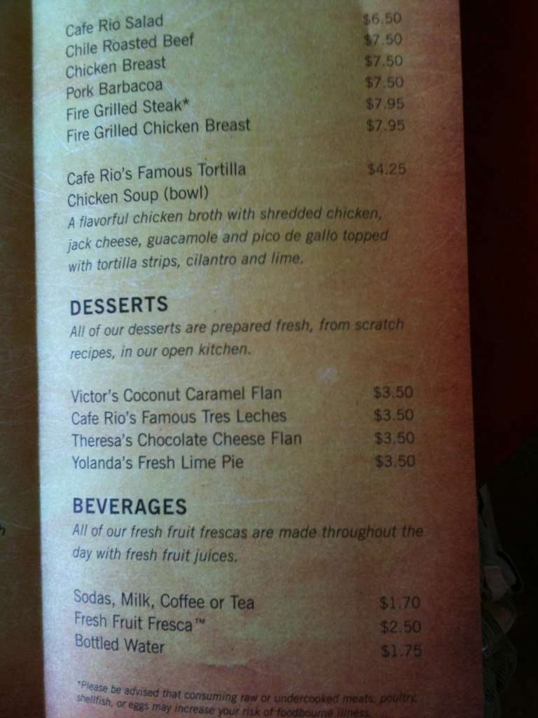 Menu At Cafe Rio Ogden Menu At Cafe Rio Ogden
