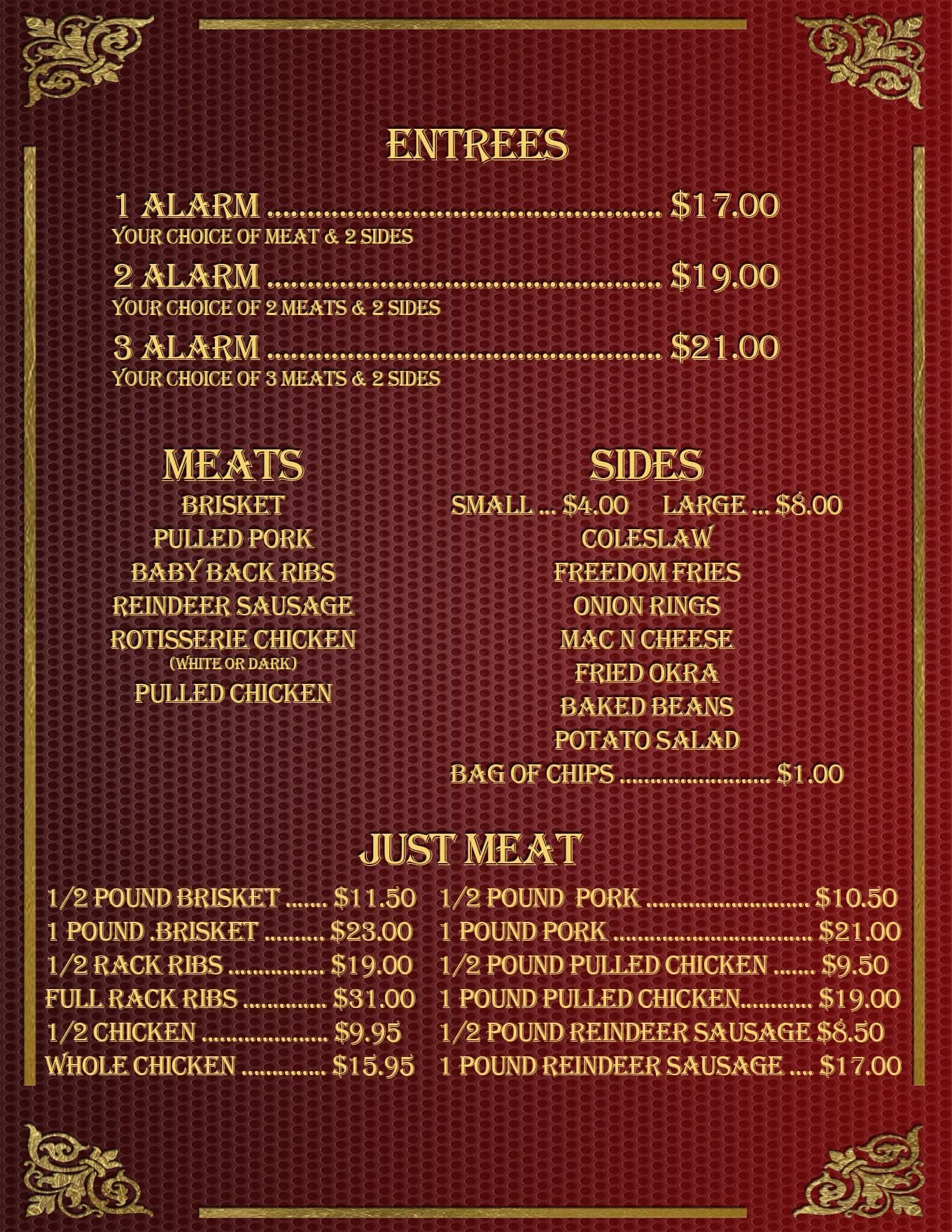 Menu at Firehouse BBQ, Soldotna, Near 45015