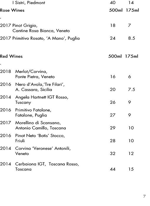 Menu at Cafe Murano Pastificio, London