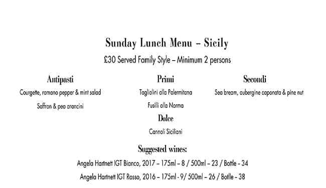 Menu at Cafe Murano Pastificio, London