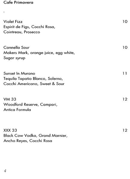 Menu at Cafe Murano Pastificio, London