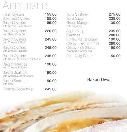 Menu at Oyster Bay Seafood Restaurant, Mandaue City, Bridges Town Square