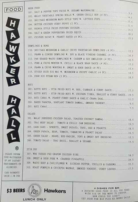 Menu at Hawker Hall restaurant, Windsor