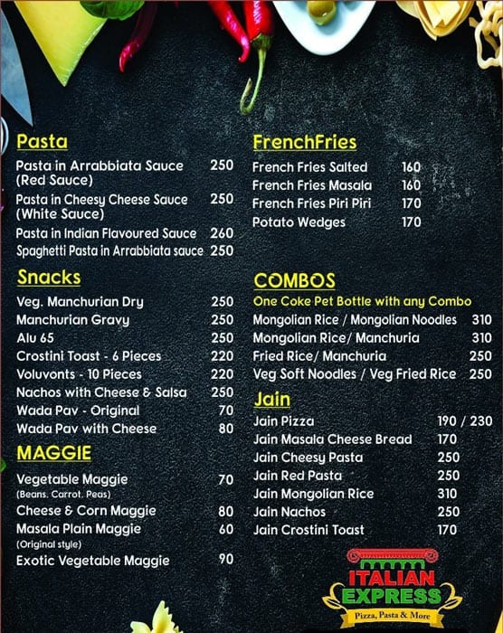 Menu at Italian Express, Hyderabad