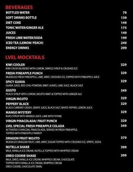 Menu of LVEL - Bar & Dinner, Sakinaka, Mumbai