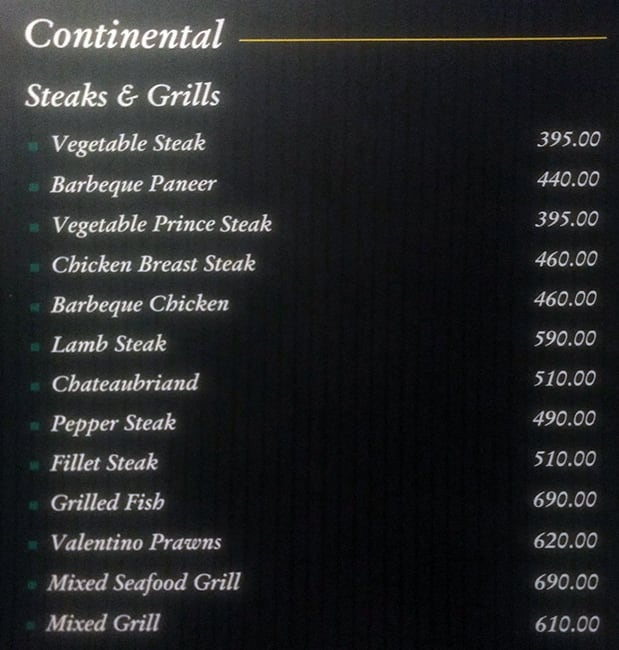 Menu at Opal Inn, Chennai