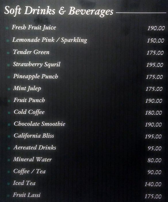 Menu at Opal Inn, Chennai