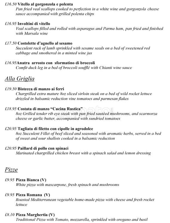 Menu at Cucina Rustica restaurant, Birmingham