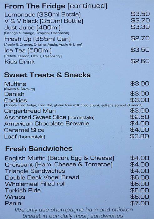 Menu at DTC - Drive Thru Cafe, Auckland