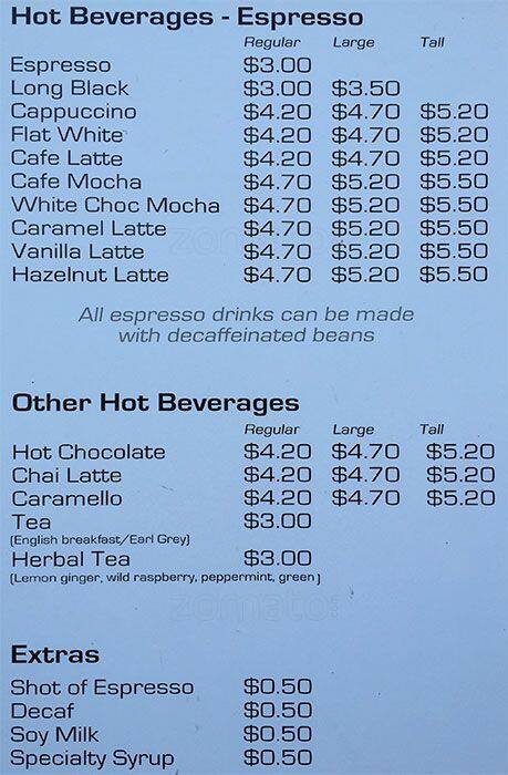 Menu at DTC - Drive Thru Cafe, Auckland