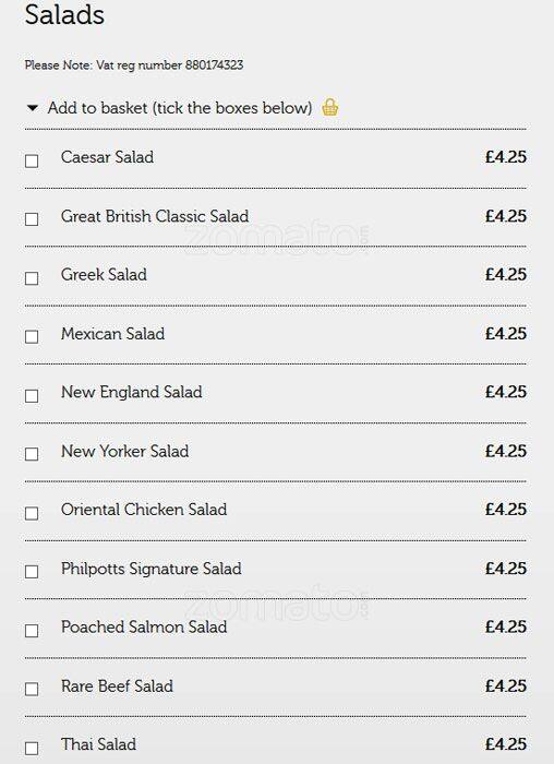 Menu at Philpotts cafe, Glasgow